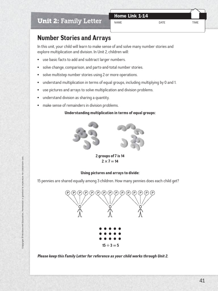 Number Stories and Arrays: U Nit 2 | PDF | Multiplication | Matrix ...