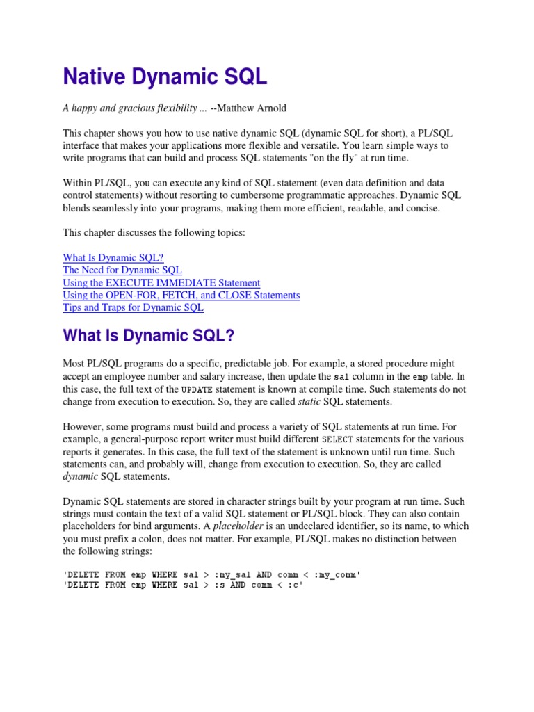 Native Dynamic SQL | PDF | Pl/Sql | Sql