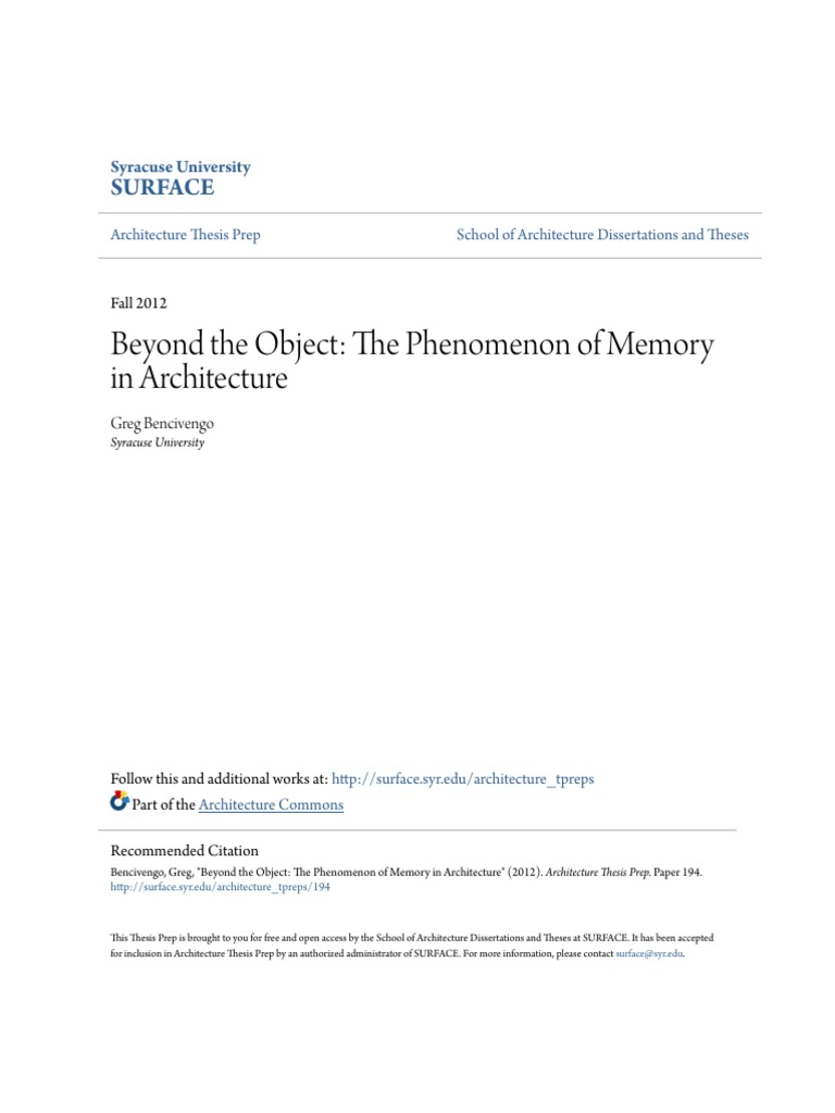 Memory in Architecture Thesis | PDF | Phenomenology (Philosophy) | Memory