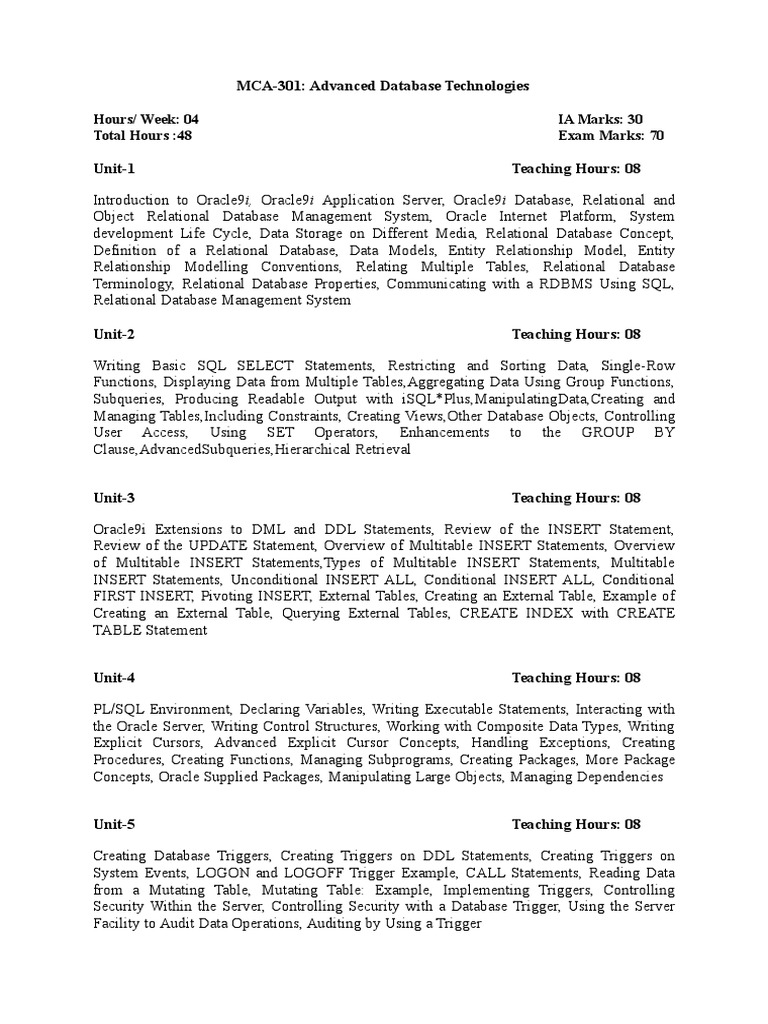 Srinivas University MCA IIIrd Semester Syllabus | PDF | Relational Database | Pl/Sql
