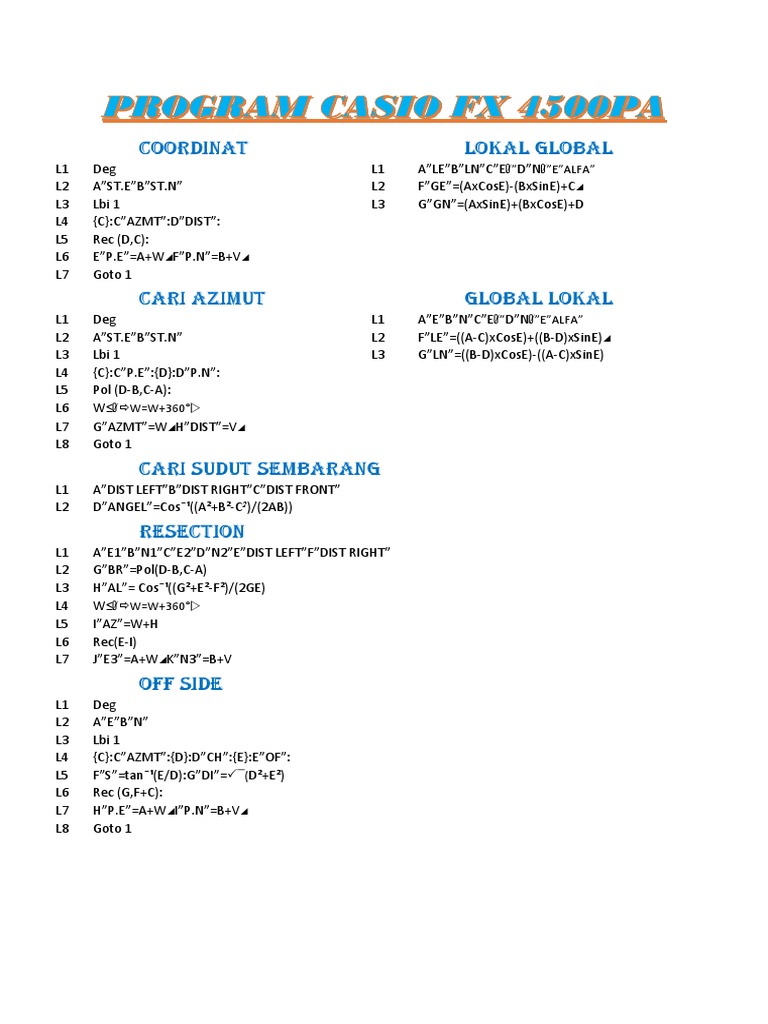 Program Casio FX 4500pa | PDF