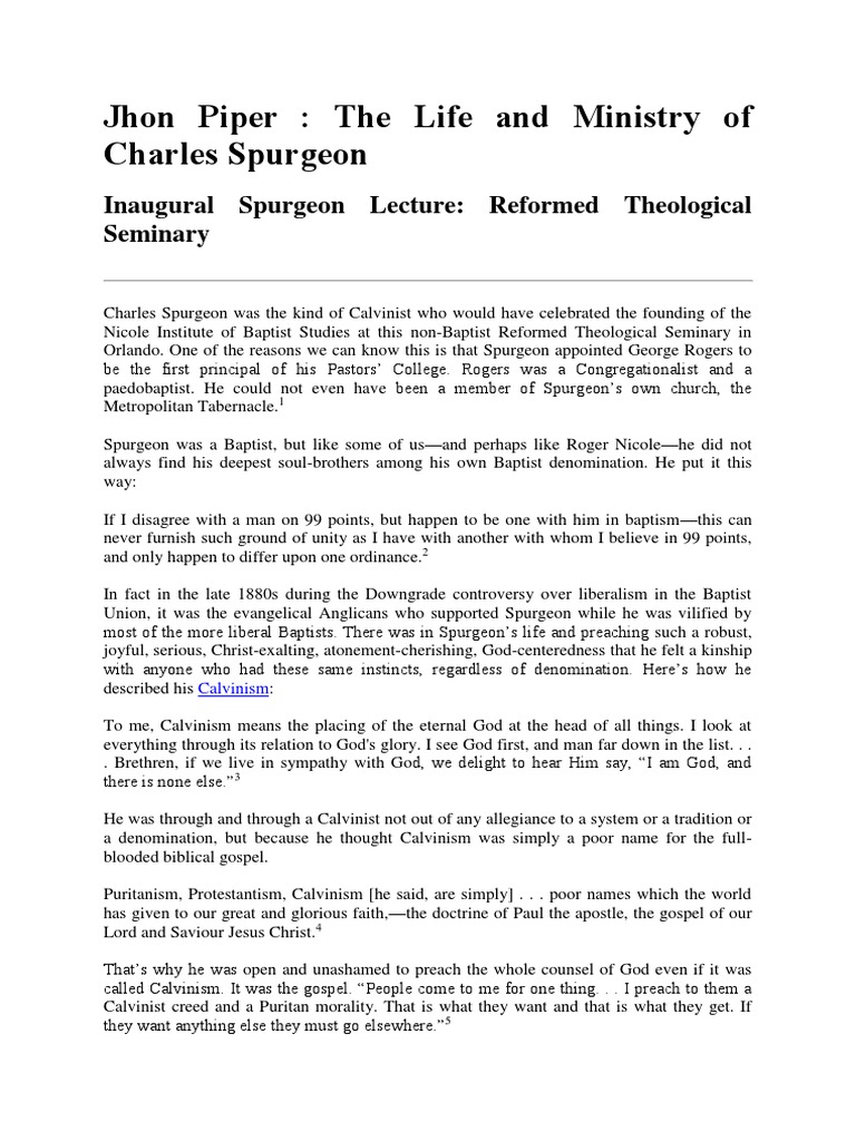 Jhon Piper: The Life and Ministry of Charles Spurgeon | PDF | Charles ...