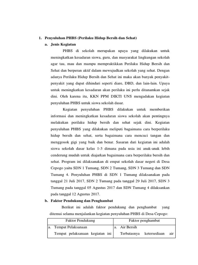 LPJ PHBS | PDF | Karier & Perkembangan | Gaya Hidup