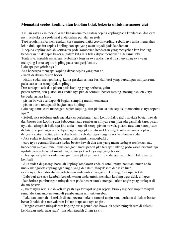 Cara Atasi Kopling Ceplos Kendaraan | PDF | Griya & Taman
