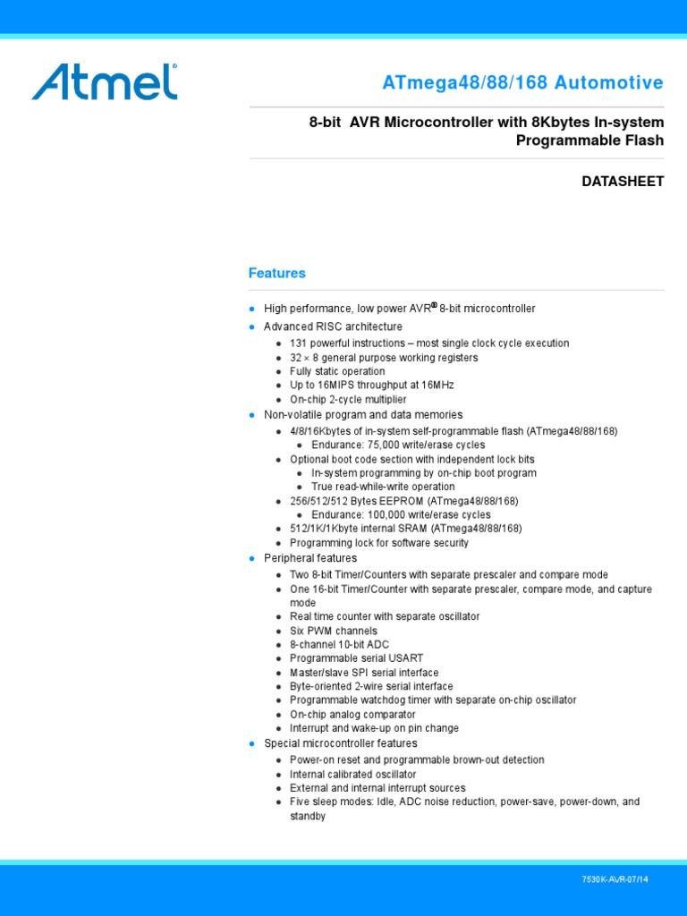 Atmel 7530 Automotive Microcontrollers ATmega48 ATmega88, 168 ATmega168 ...