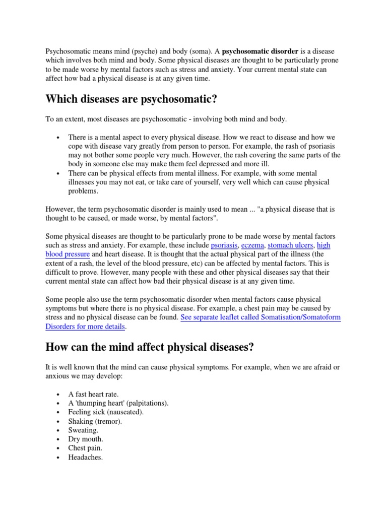 Psychosomatic Means Mind | PDF | Psychosomatic Medicine | Psychoanalysis