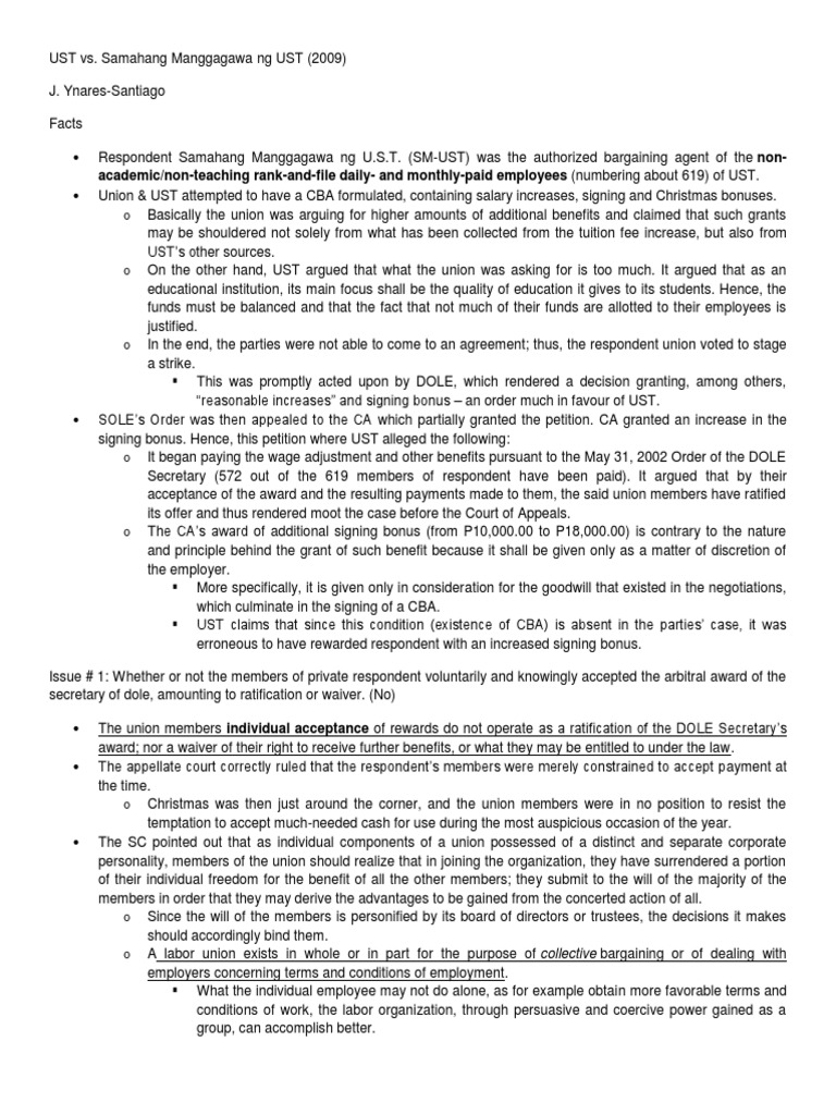 Ust Vs Samahang Manggagawa NG Ust | PDF | Negotiation | Employment
