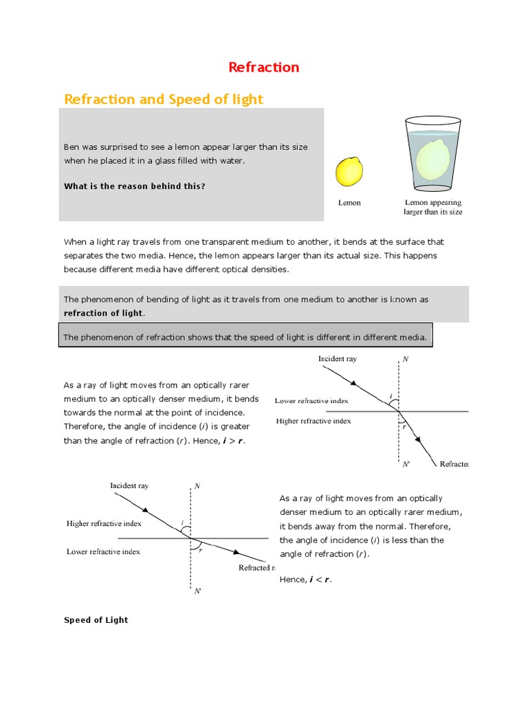 Refraction and Speed of Light | PDF | Lens (Optics) | Refraction