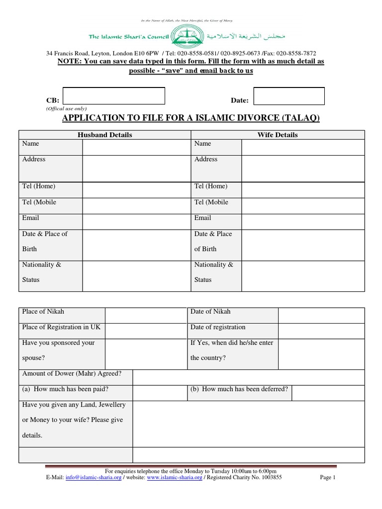 Application To File For A Islamic Divorce (Talaq) : Possible - "Save ...