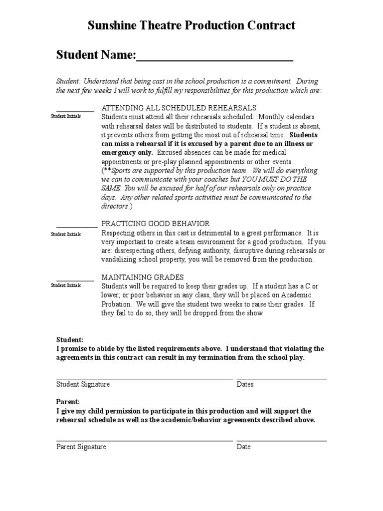 Sunshine Theatre Production Contract | PDF | Social Institutions ...