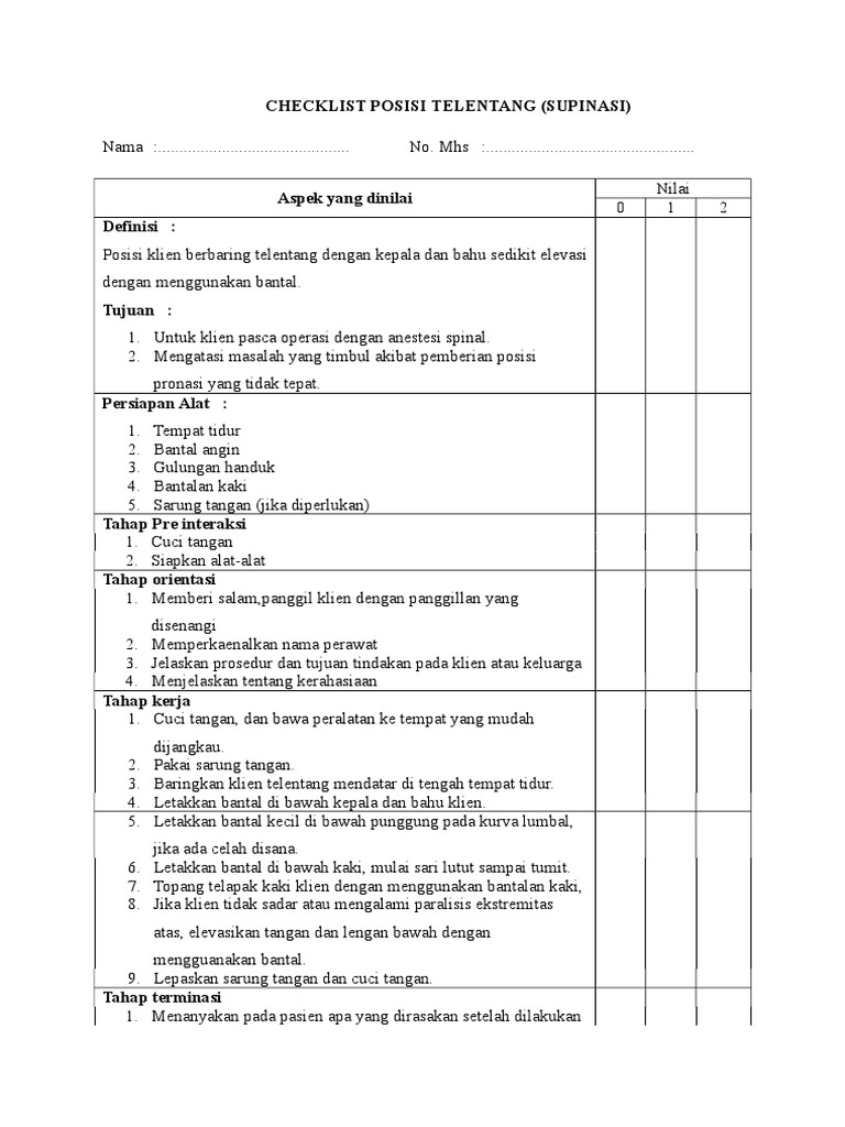 KMB III - Posisi Supinasi Checklist | PDF