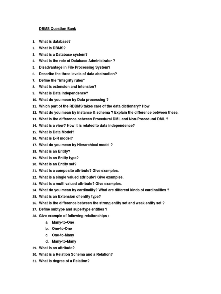 DBMS Question Bank | PDF | Sql | Relational Model