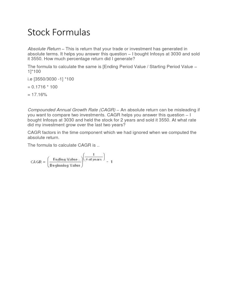 Stock Formulas | PDF