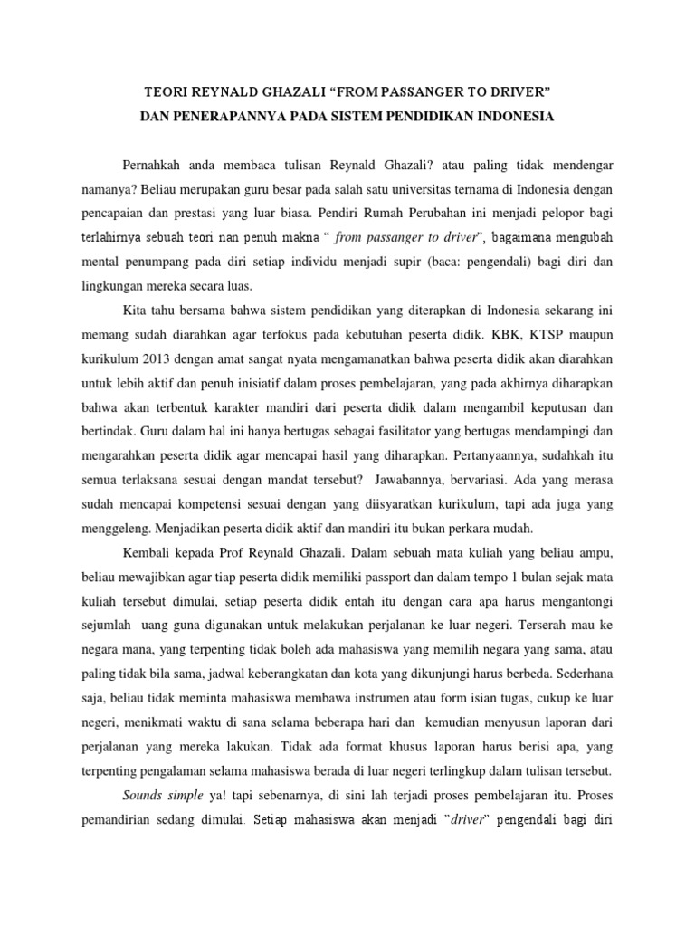 Teori Reynald Ghazali - From Passenger To Driver - Dan Penerapannya ...