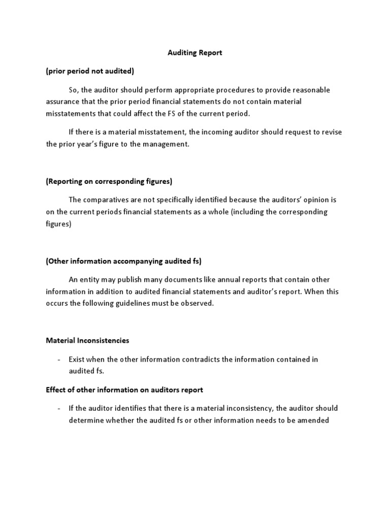 Auditing Report (Prior Period Not Audited) | PDF | Auditor's Report | Audit