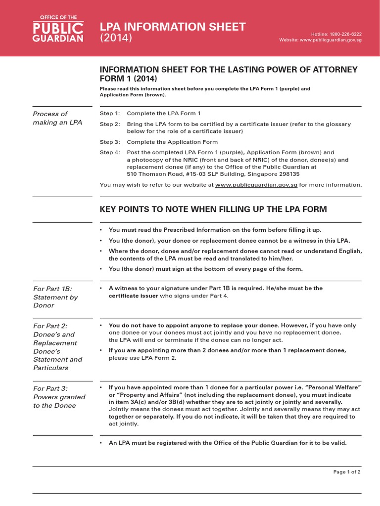 Information Sheet for LPA Form 1 (2014) | Health Care | Public Health