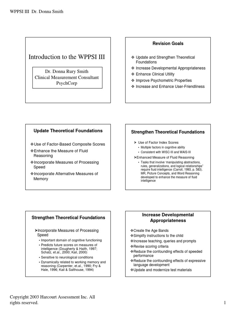 Wppsi III Handout | PDF | Clinical Psychology | Nervous System