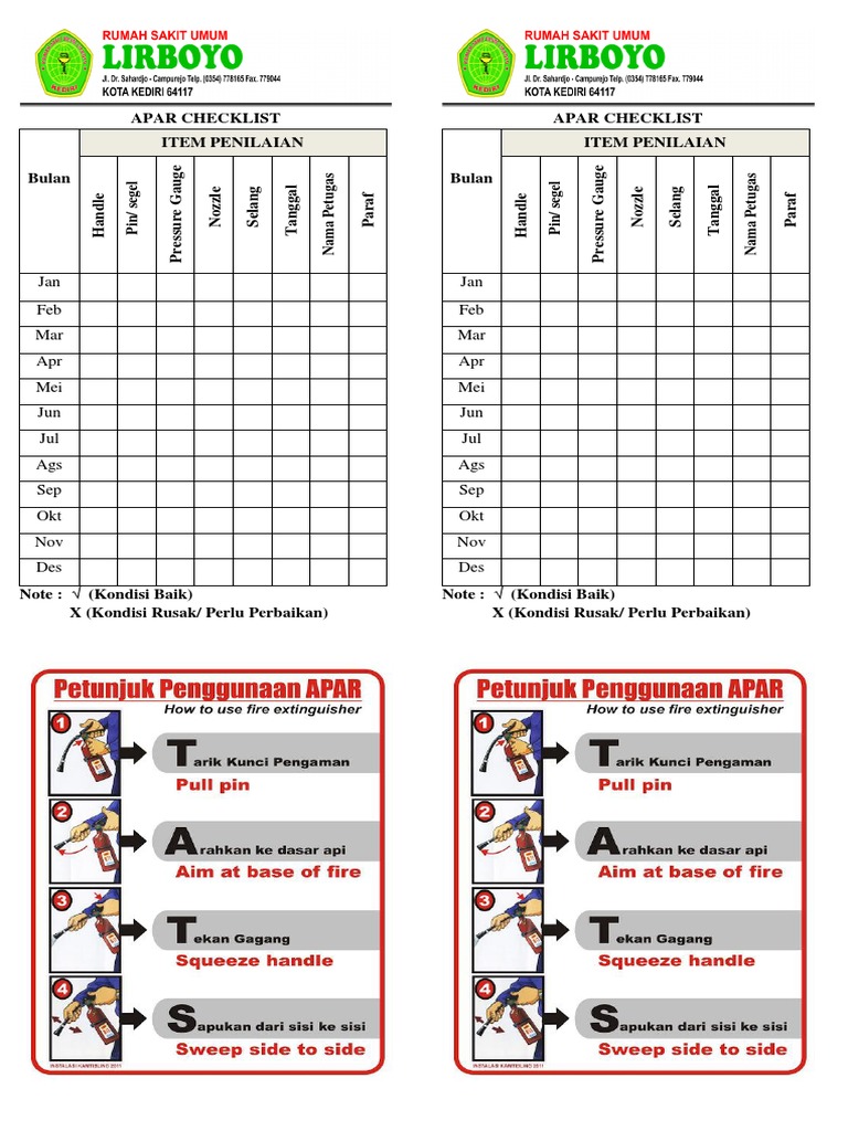 Apar Checklist Item Penilaian Apar Checklist Item Penilaian
