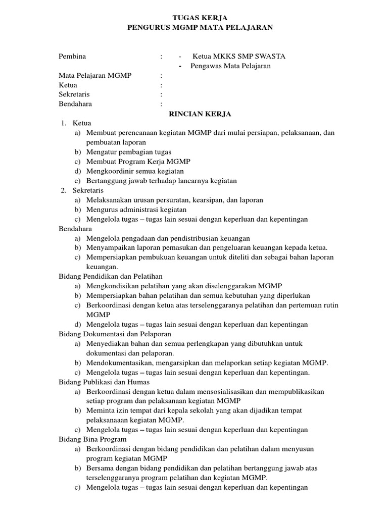 Struktur dan Tugas Pengurus MGMP | PDF