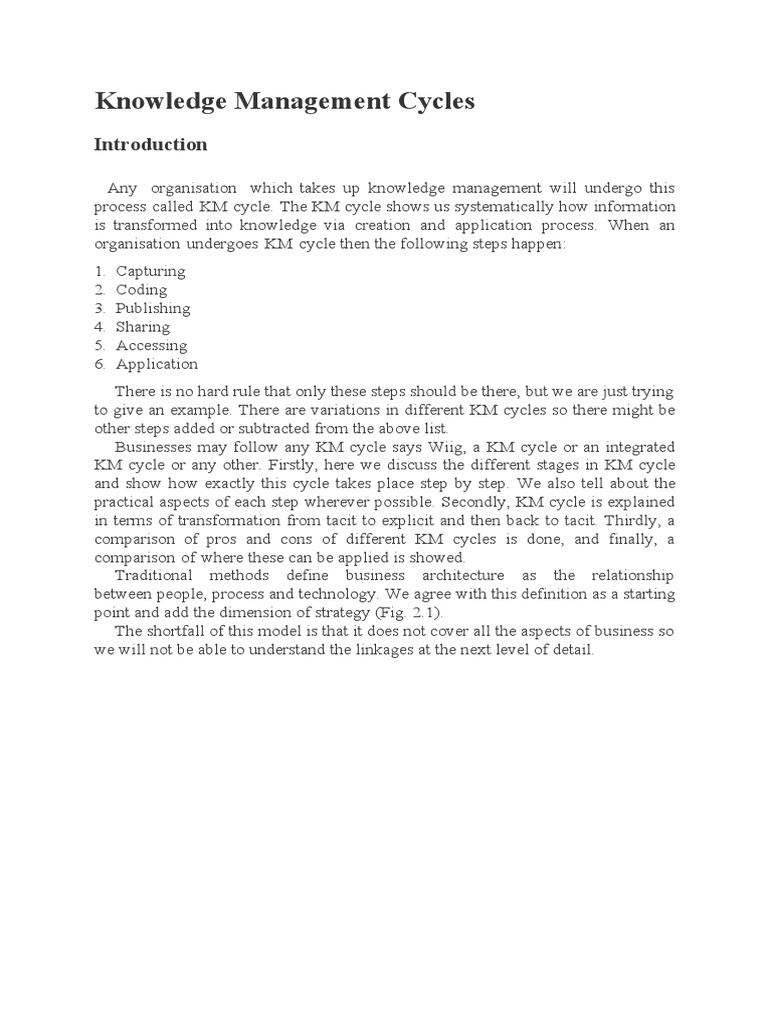 Knowledge Management Cycles Explained | PDF | Tacit Knowledge ...