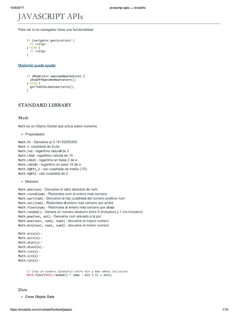 Chuleta Javascript Apis | PDF