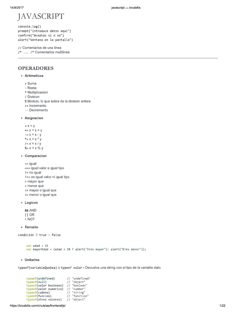 Chuleta Javascript | PDF