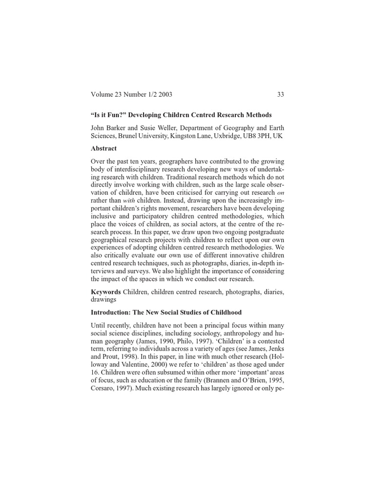 "Is It Fun?" Developing Children Centred Research Methods | PDF ...