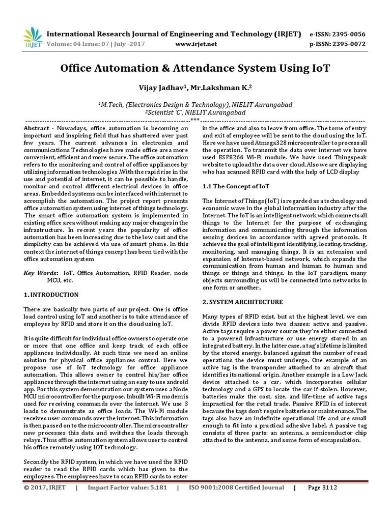 Office Automation & Attendance System Using IoT | PDF | Internet Of ...