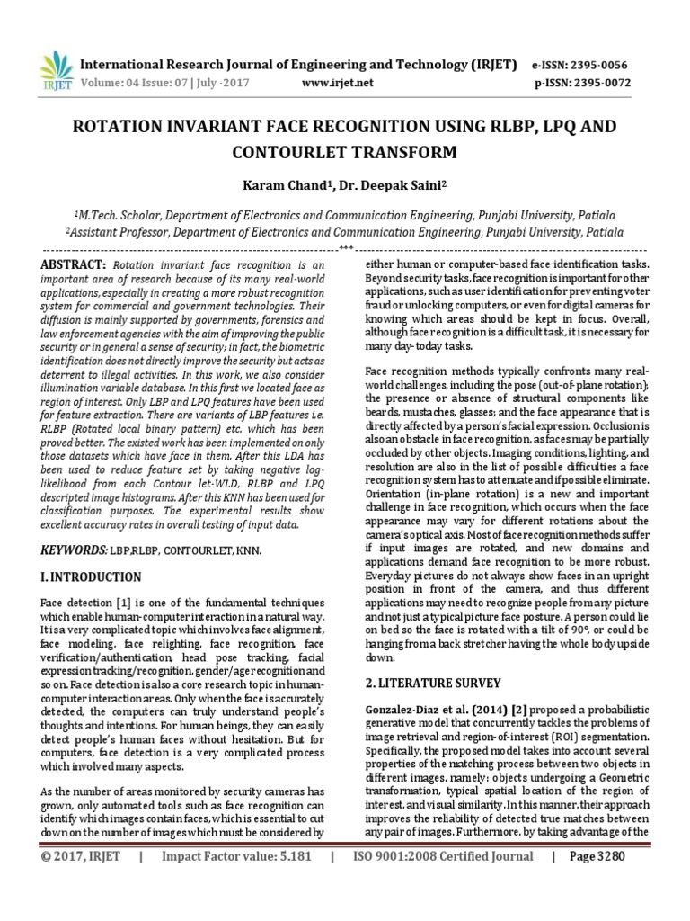Rotation Invariant Face Recognition Using Rlbp Lpq And Contourlet