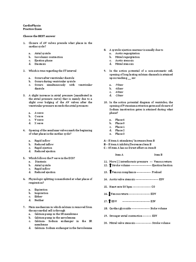 Cardiophysio Practice Exam Choose The Best Answer | PDF | Heart ...