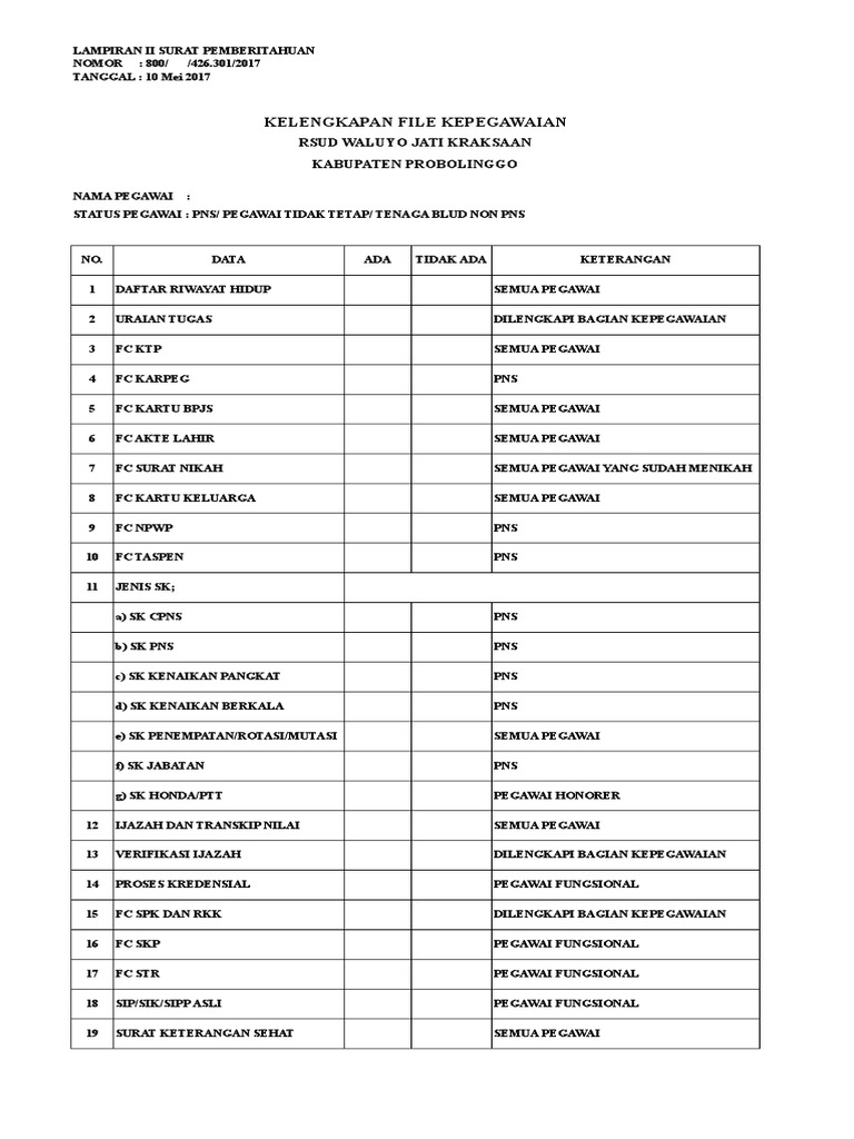 Kelengkapan File Kepegawaian | PDF