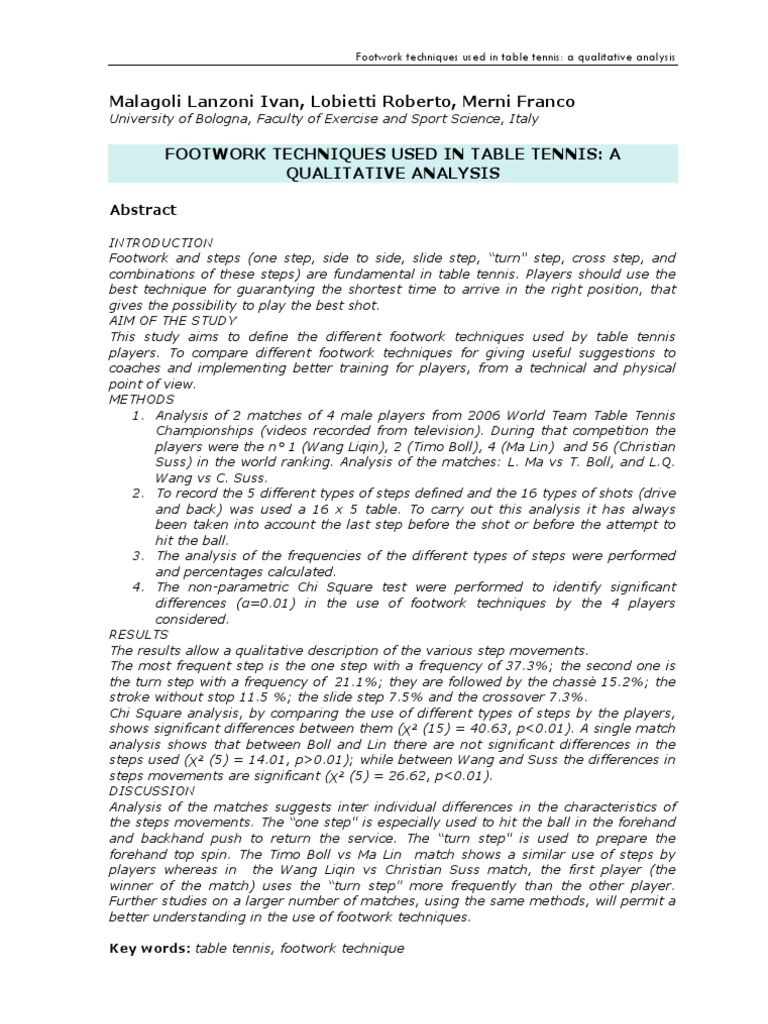 Footwork Techniques Used in Table Tennis | PDF | Table Tennis | Racquet ...