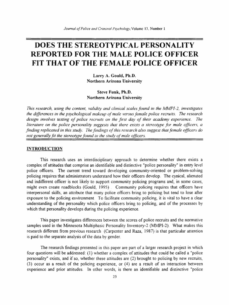 Does The Stereotypical Personality Reported For The Male Police Officer ...
