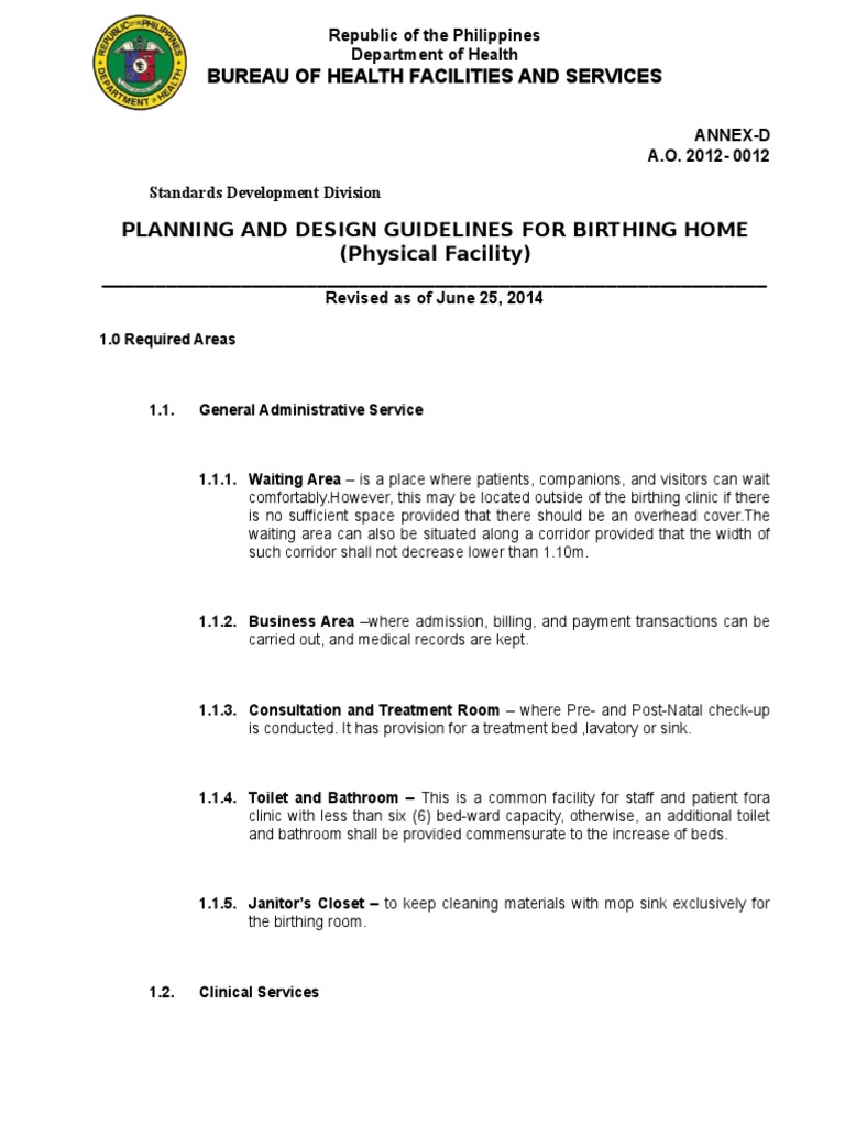 AO 2012 0012 Annex D Planning and Design Guidelines For Birthing Homes ...