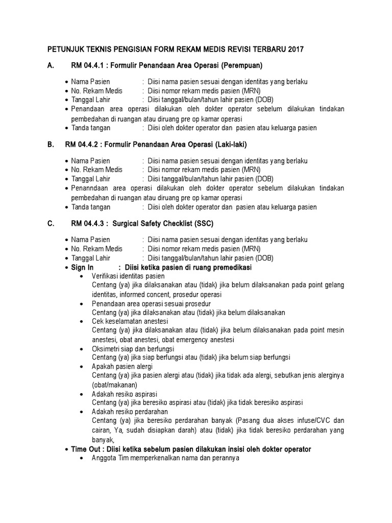 Panduan Pengisian Form SSC Operasi | PDF