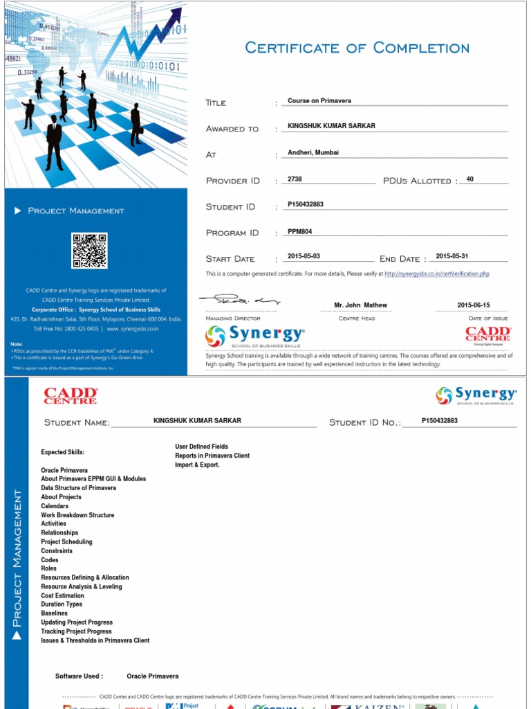 Primavera Certificate PDF | PDF