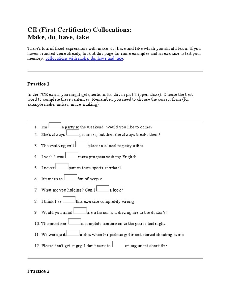 Collocation Mix Fce | PDF | Adverb | Language Mechanics