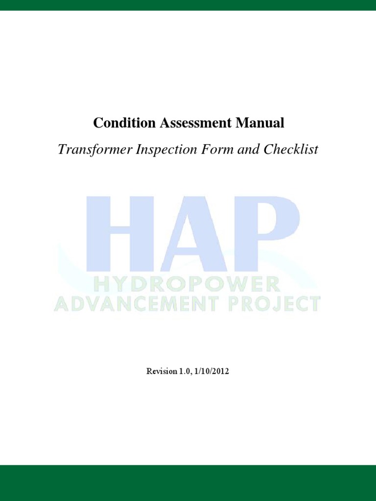 Condition Assessment Manual: Transformer Inspection Form and Checklist ...