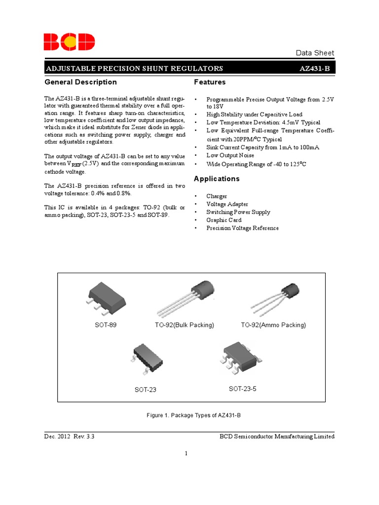 Adjustable Precision Shunt Regulators Az431-B | PDF | Anode | Power Supply