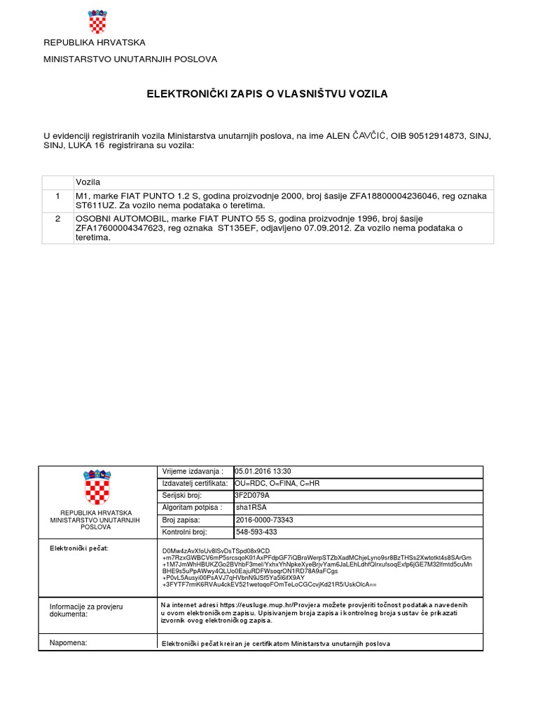 Elektronički Zapis o Vlasništvu Vozila | PDF