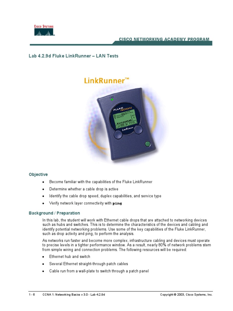 Lab 4.2.9D Fluke Linkrunner - Lan Tests: Objective | PDF | Ip Address ...