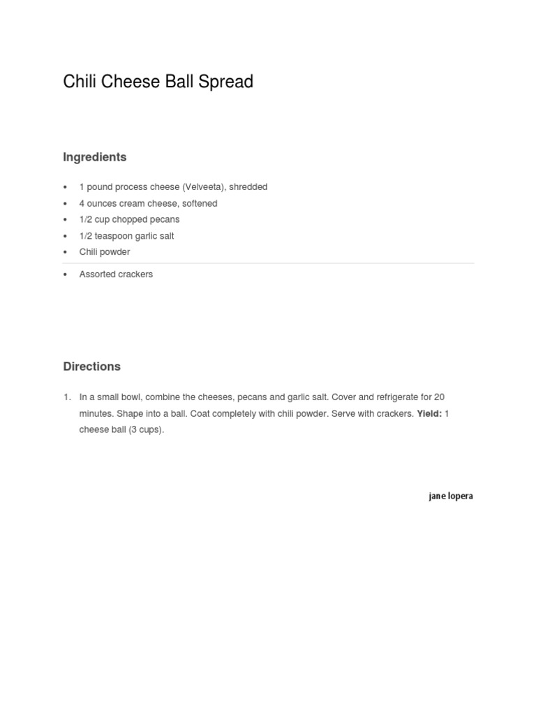 Chili Cheese Ball Recipe | PDF