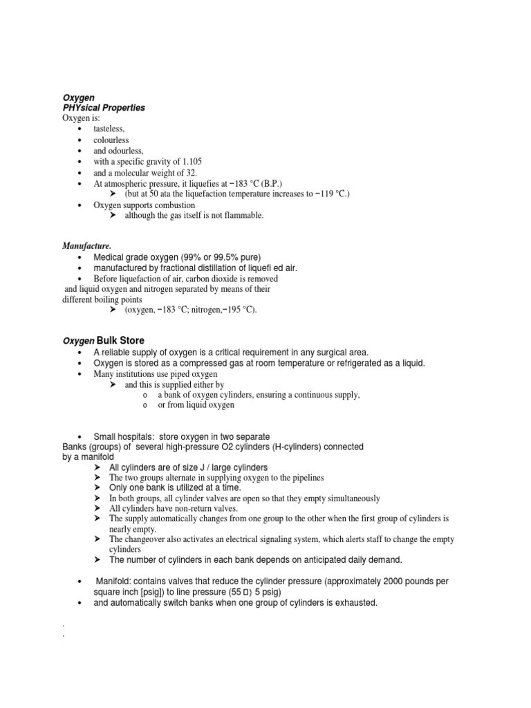 Oxygen Physical Properties: Bulk Store | PDF | Oxygen | Lung