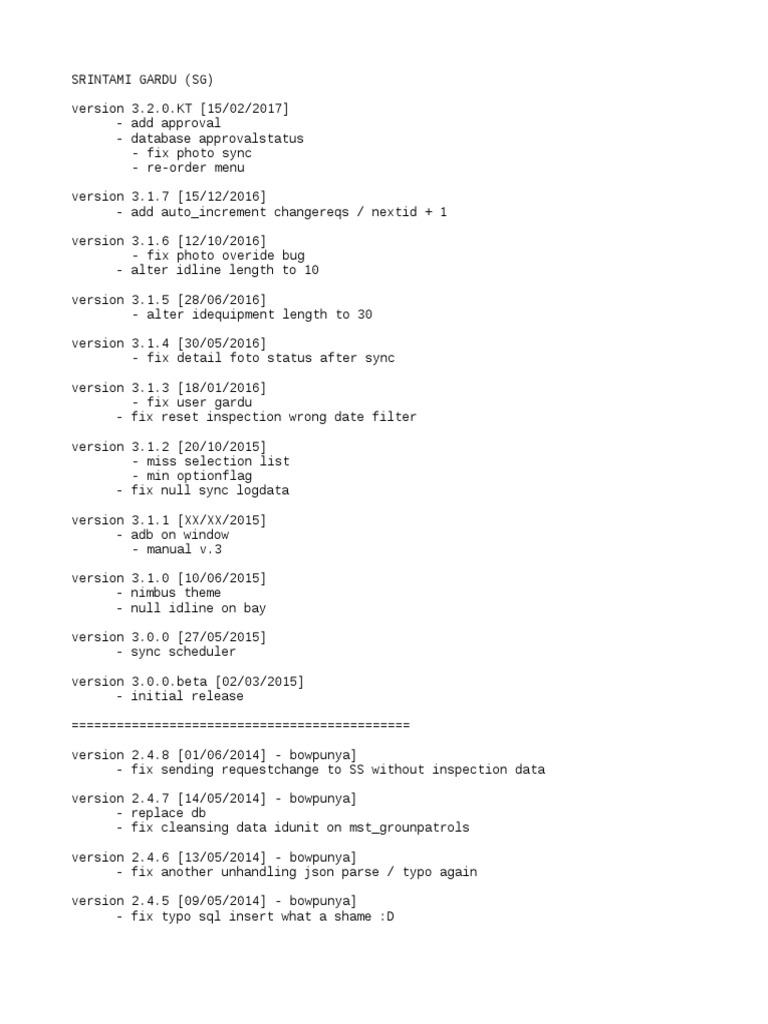 SG Gardu Changelog | PDF | Databases | Computer Data