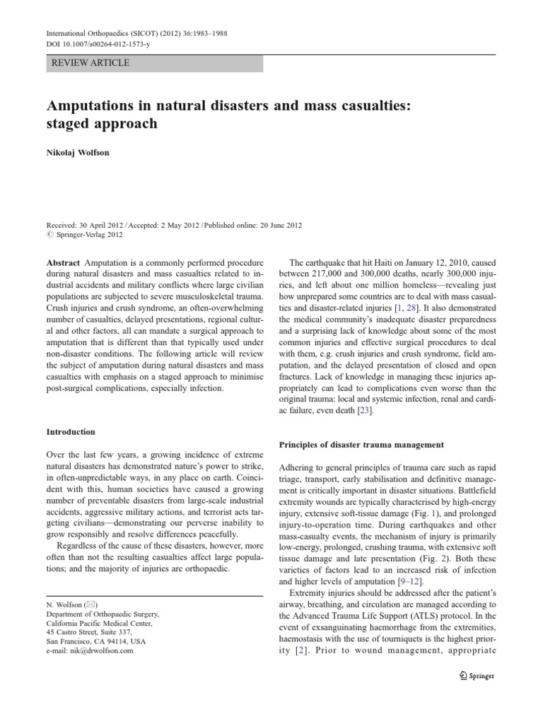 Amputations in Natural Disasters and Mass Casualties Staged Approach ...
