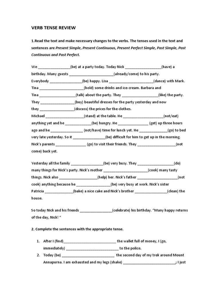 Verb Tense Review | PDF | Grammatical Tense