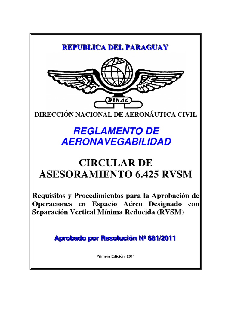 Circular de Asesoramiento 6425 (RVSM) 2011 | PDF | Control de tráfico ...