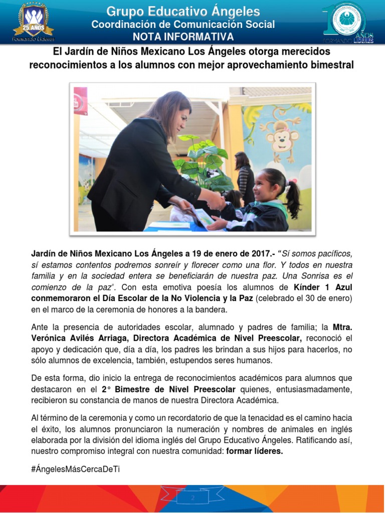 Nota Informativa 02 Entrega Reconocimientos Preescolar | PDF | Ciencias ...