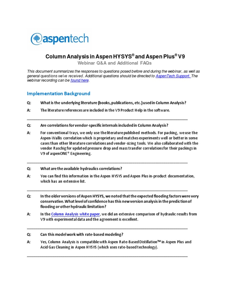 Optimize Column Performance With Column Analysis in Aspen HYSYS FAQ ...