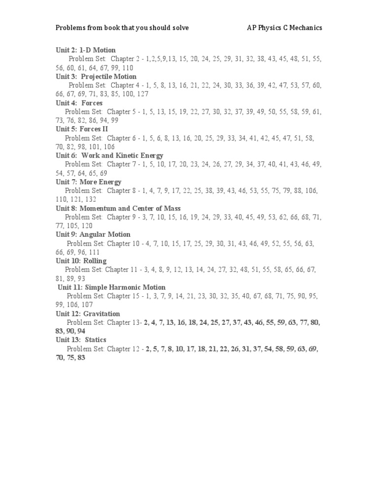 AP Physics C Problem Sets Overview | PDF